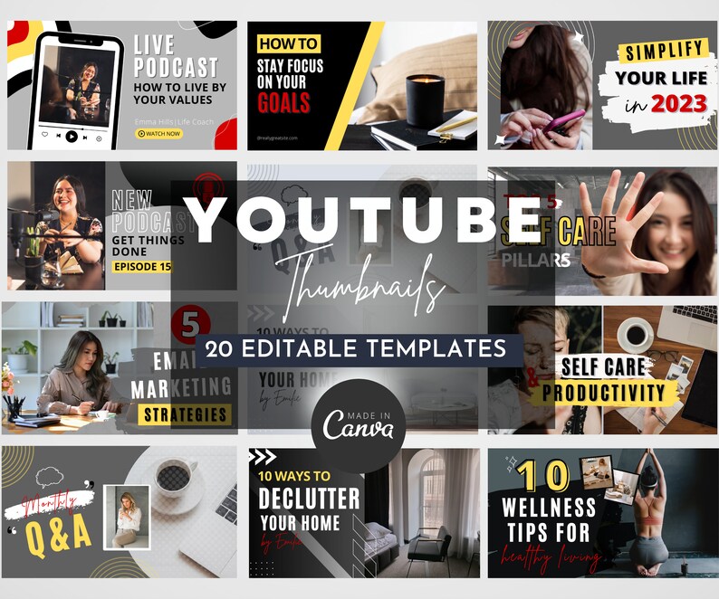 Black Minimal Youtube Thumbnail Canva Template, Youtube Templates Life ...