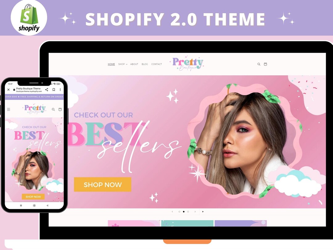 Gradient Shopify Theme, Feminine Pastel Shopify Template, Editable ...