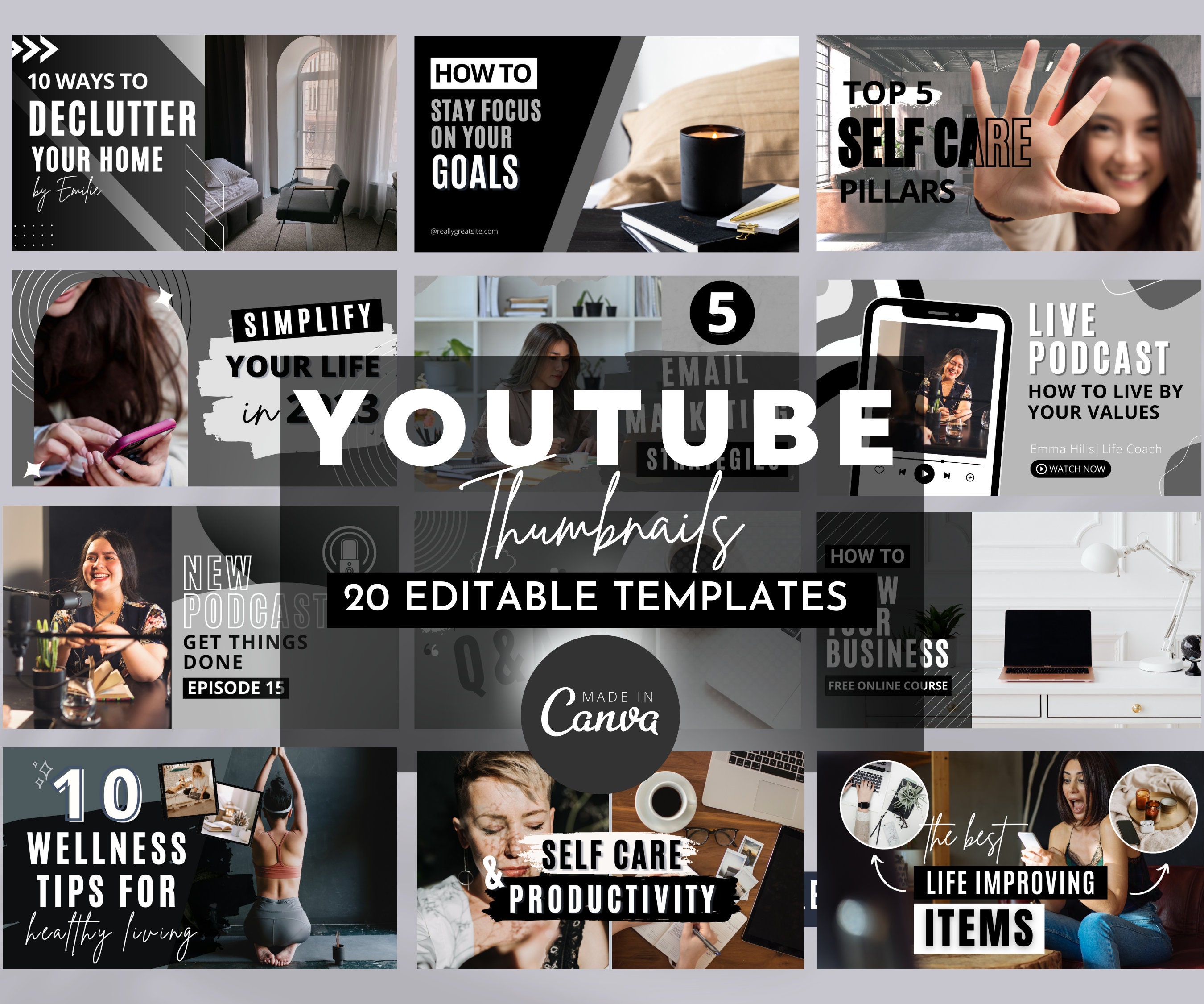 Black Youtube Thumbnail Canva Template, Youtube Template for Life Coach ...