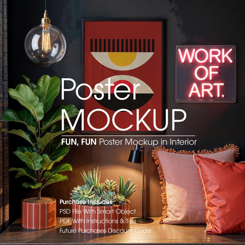 Fun Poster Mockup in Interior, Artwork Mockup, Mockup for Poster ...