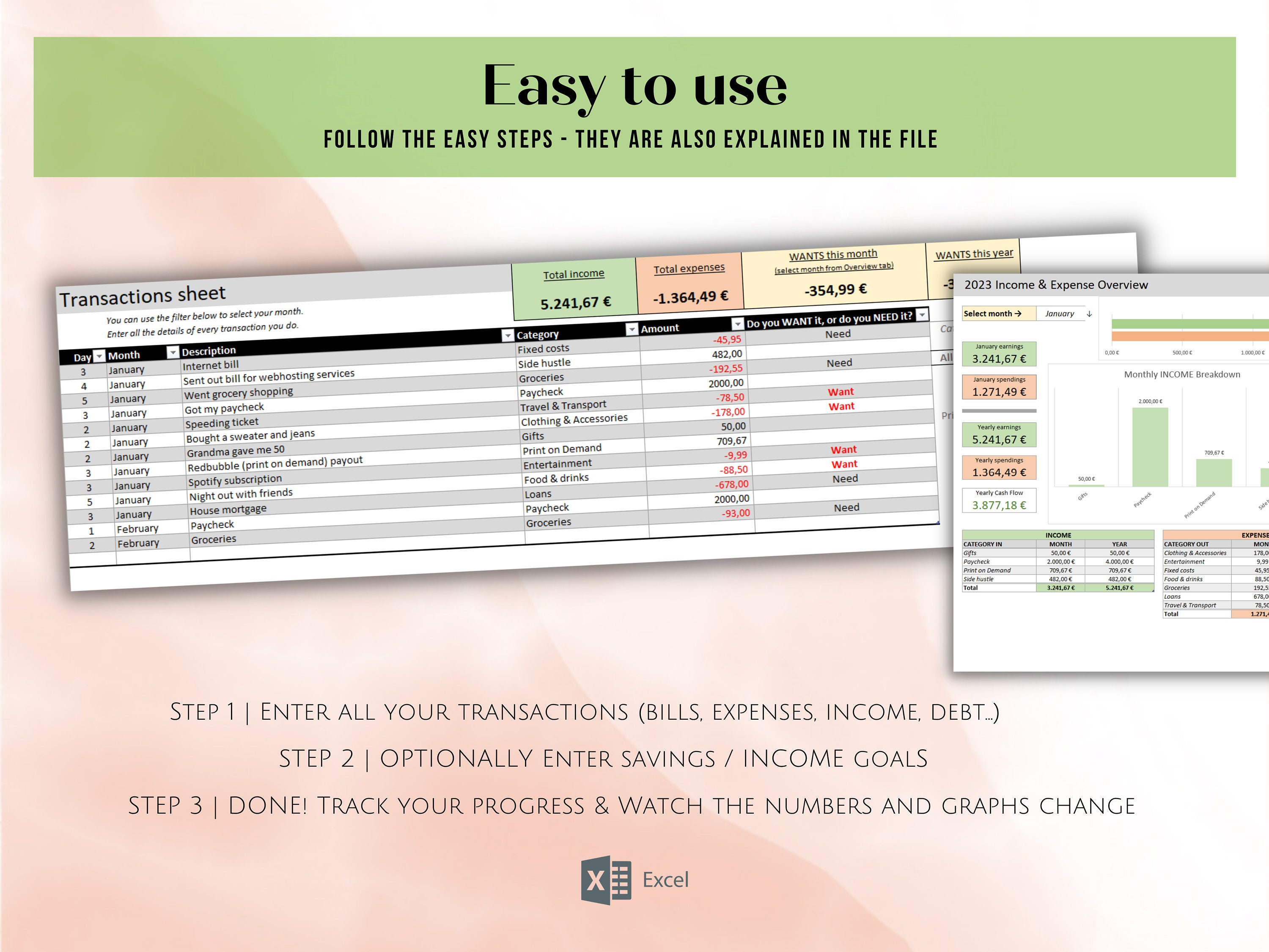 Microsoft Excel: Budget Spreadsheet to Track Income & Expense and Reach ...