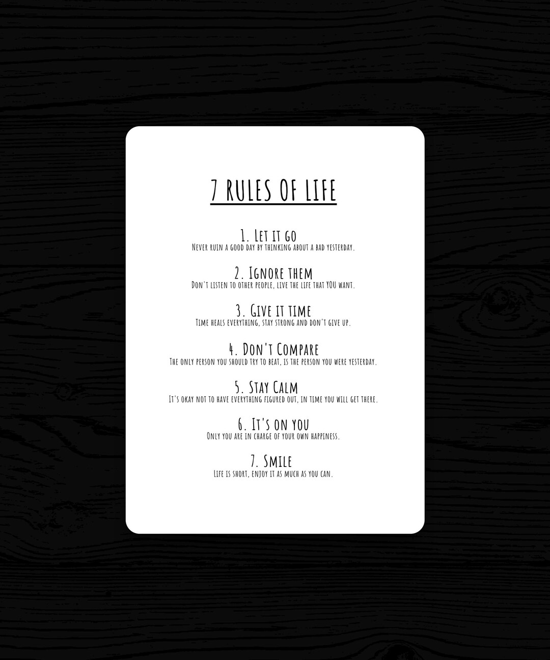 Inspirational Quote Sticker, Seven Rules of Life, Stay Strong Message ...