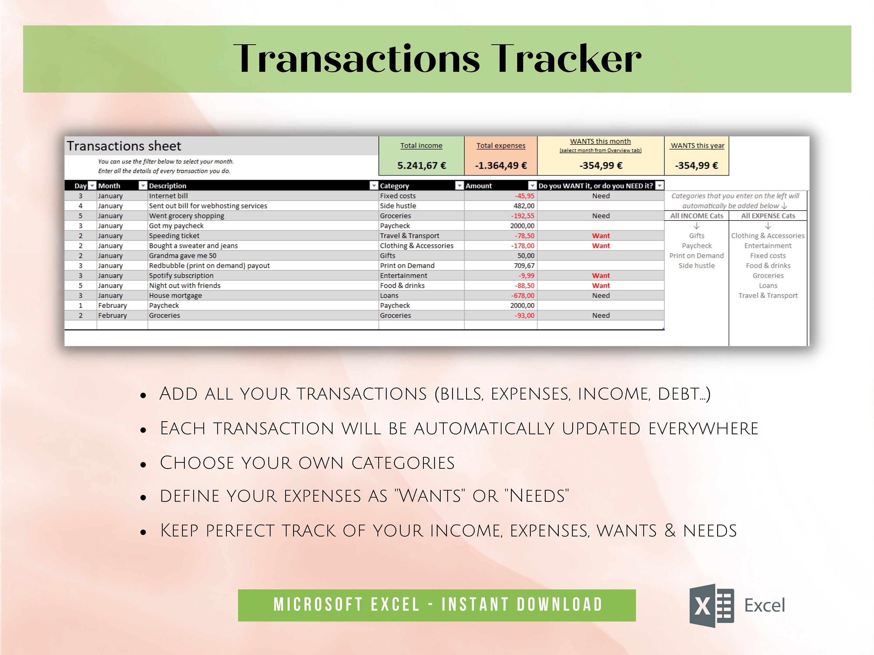 Microsoft Excel: Budget Spreadsheet to Track Income & Expense and Reach ...