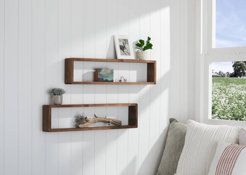 DRAKESTONE | 32x8x4 Stackable Floating Box Shelf | 2-pack | Walnut - Etsy