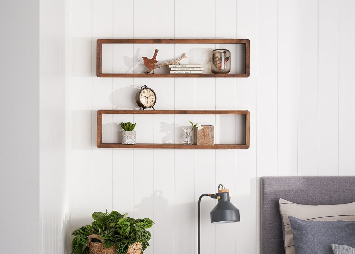 DRAKESTONE | 32x8x4 Stackable Floating Box Shelf | 2-pack | Walnut - Etsy