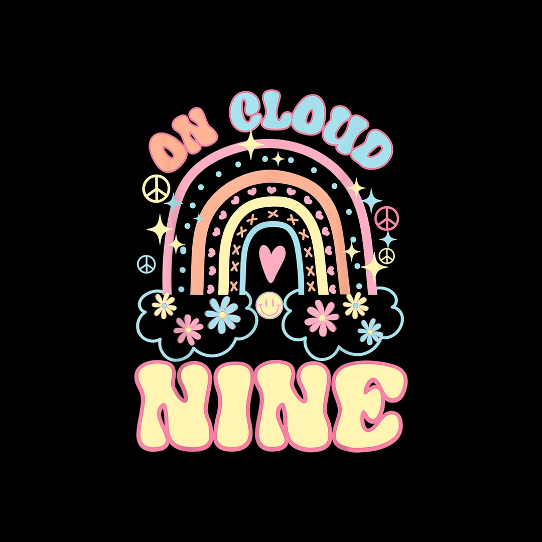 Kids on Cloud Nine Happy 9th Birthday 9 Years Flower Funny Digital PNG ...