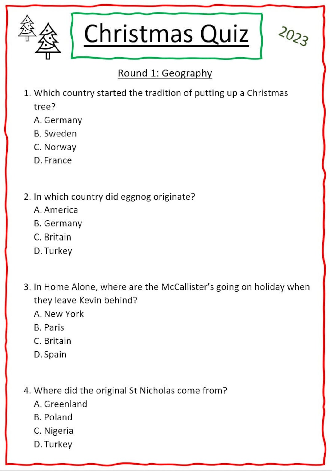 Christmas Quiz 2023, UK, 5 Rounds - Etsy