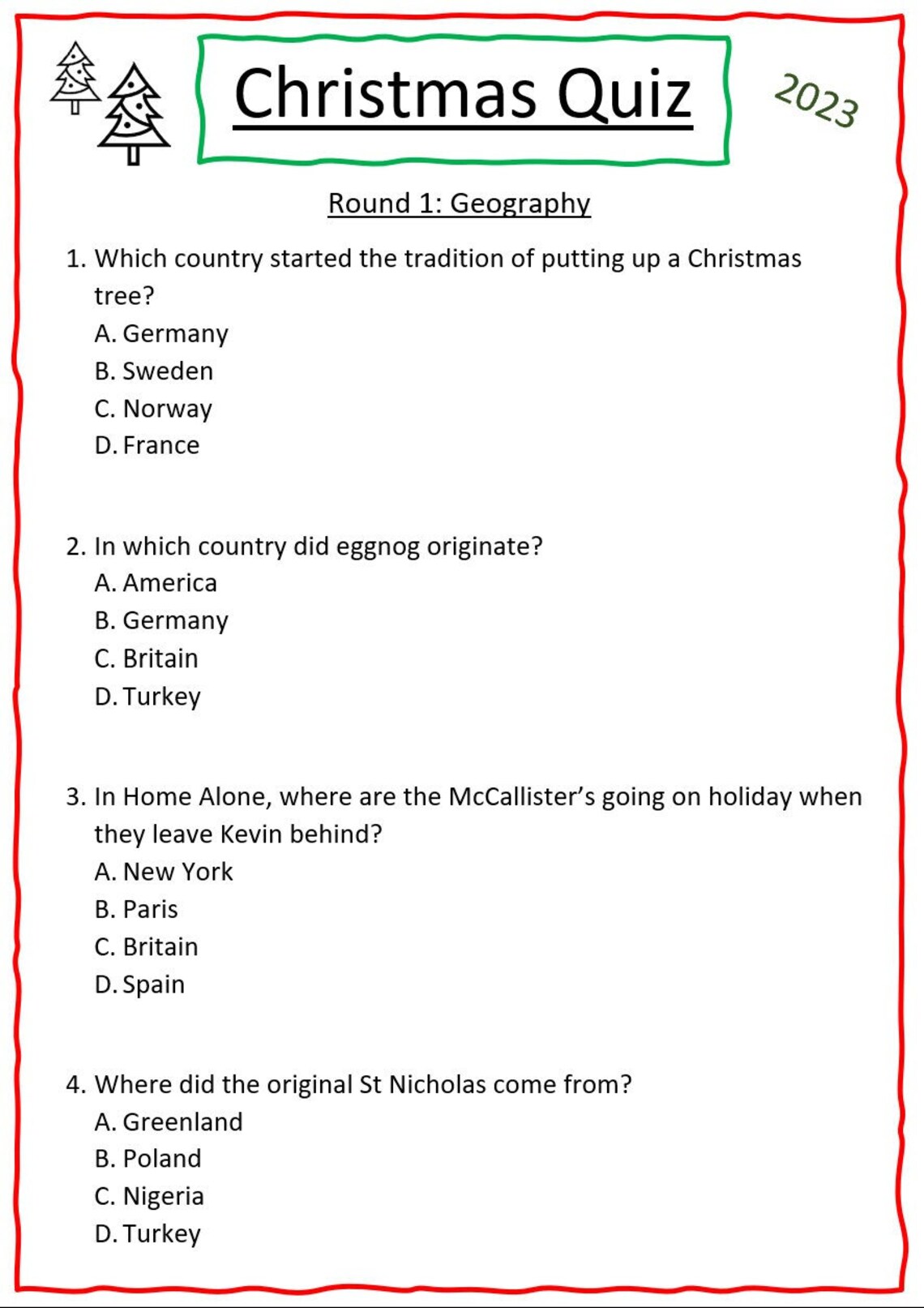 Christmas Quiz 2023, UK, 5 Rounds - Etsy