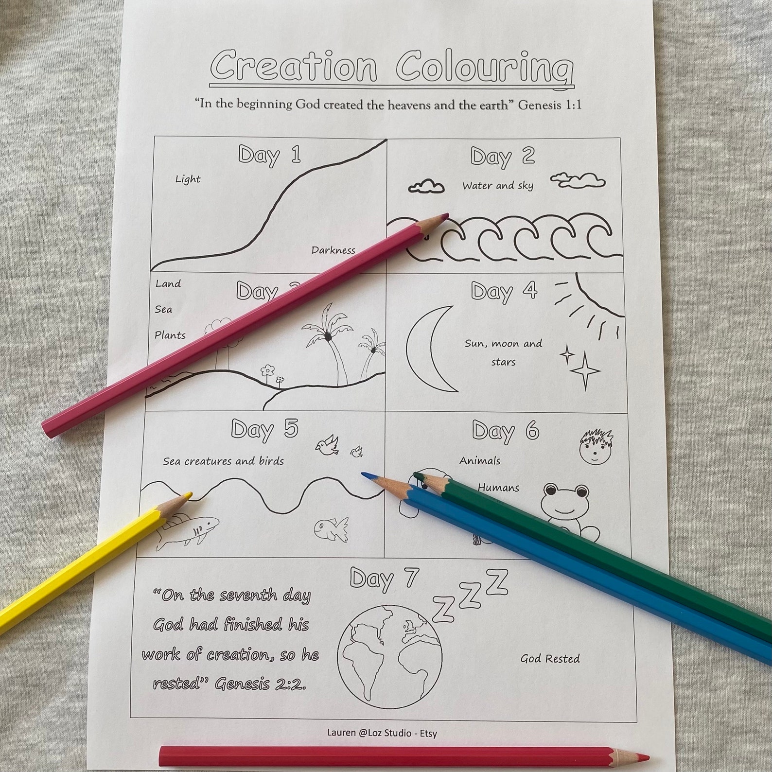 Days of Creation Wheel, Printable Activity, Spinning Colouring UK - Etsy