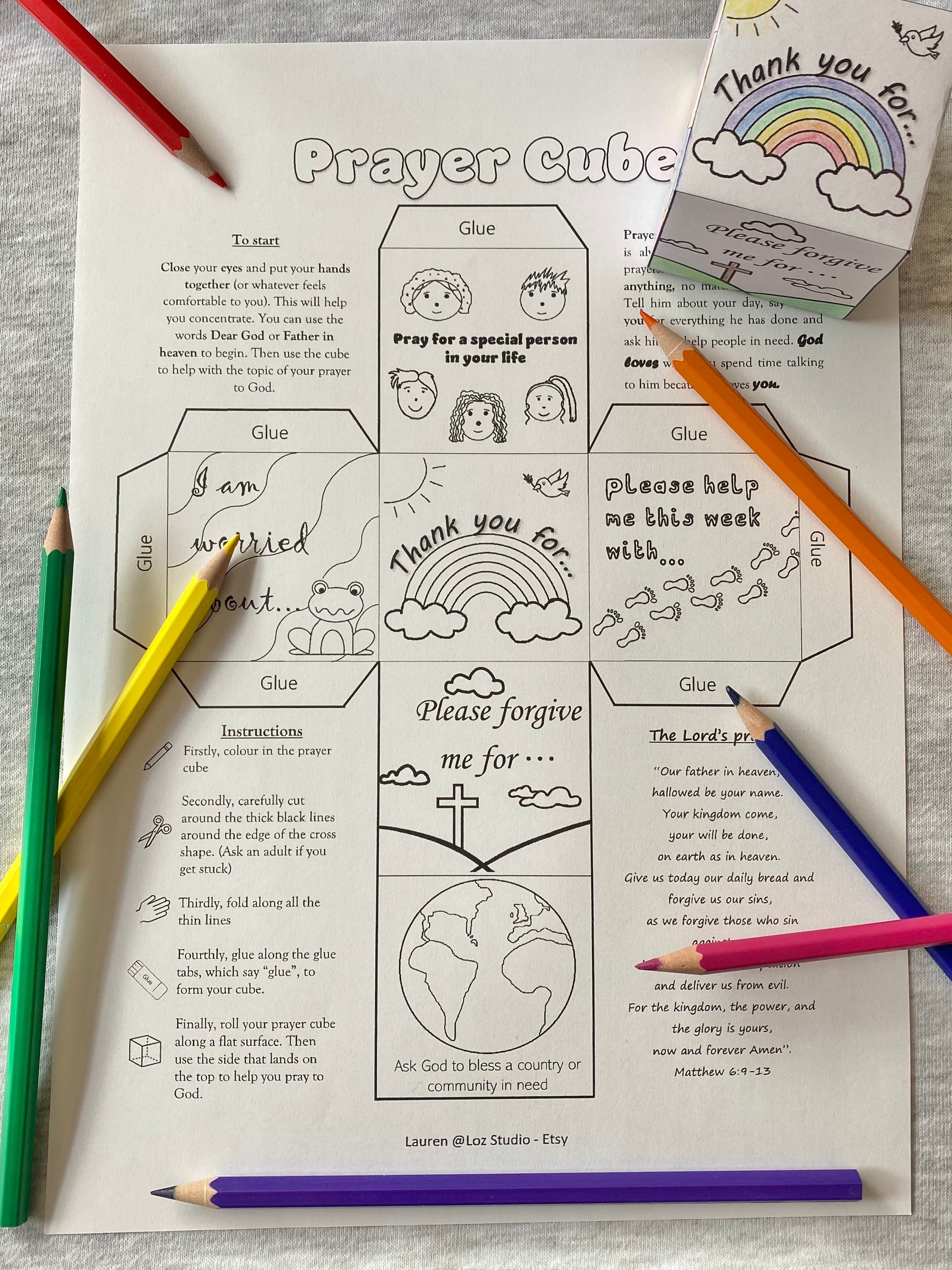Prayer Cube, Printable Activity, Colouring UK - Etsy UK