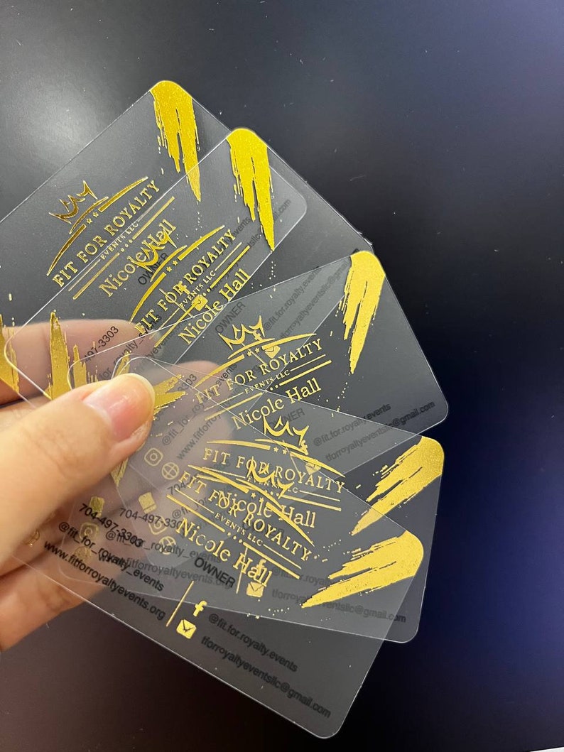 300 Pcs Gold Foil Transparent Business Card, Clear Boutique Card ...