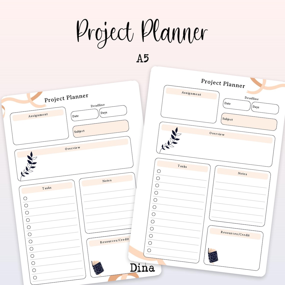 Printable Project Planner Page - Assignment, Notes, Resources, Tasks ...