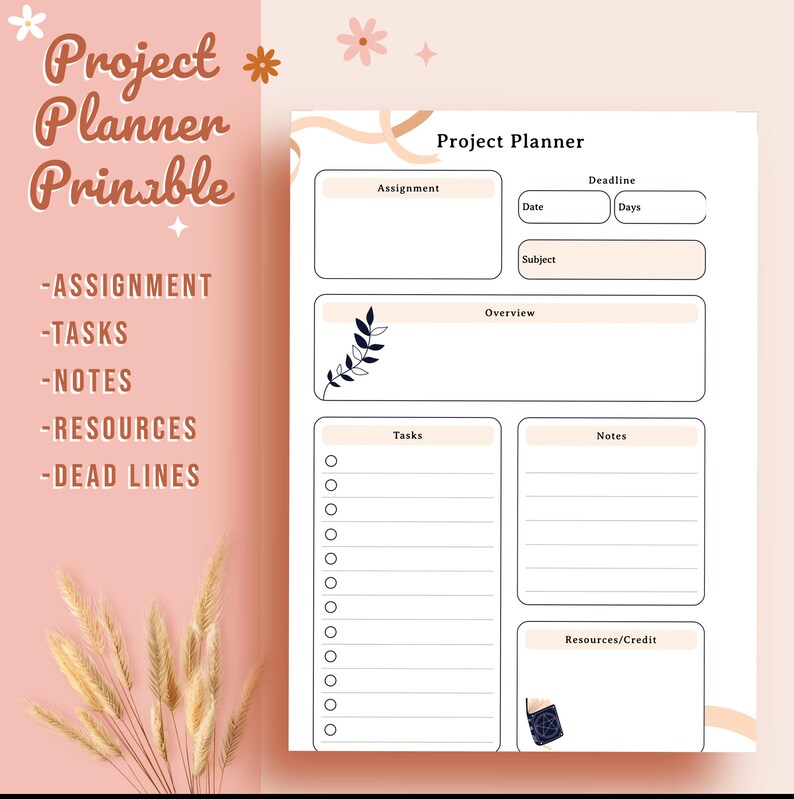 Printable Project Planner Page - Assignment, Notes, Resources, Tasks ...