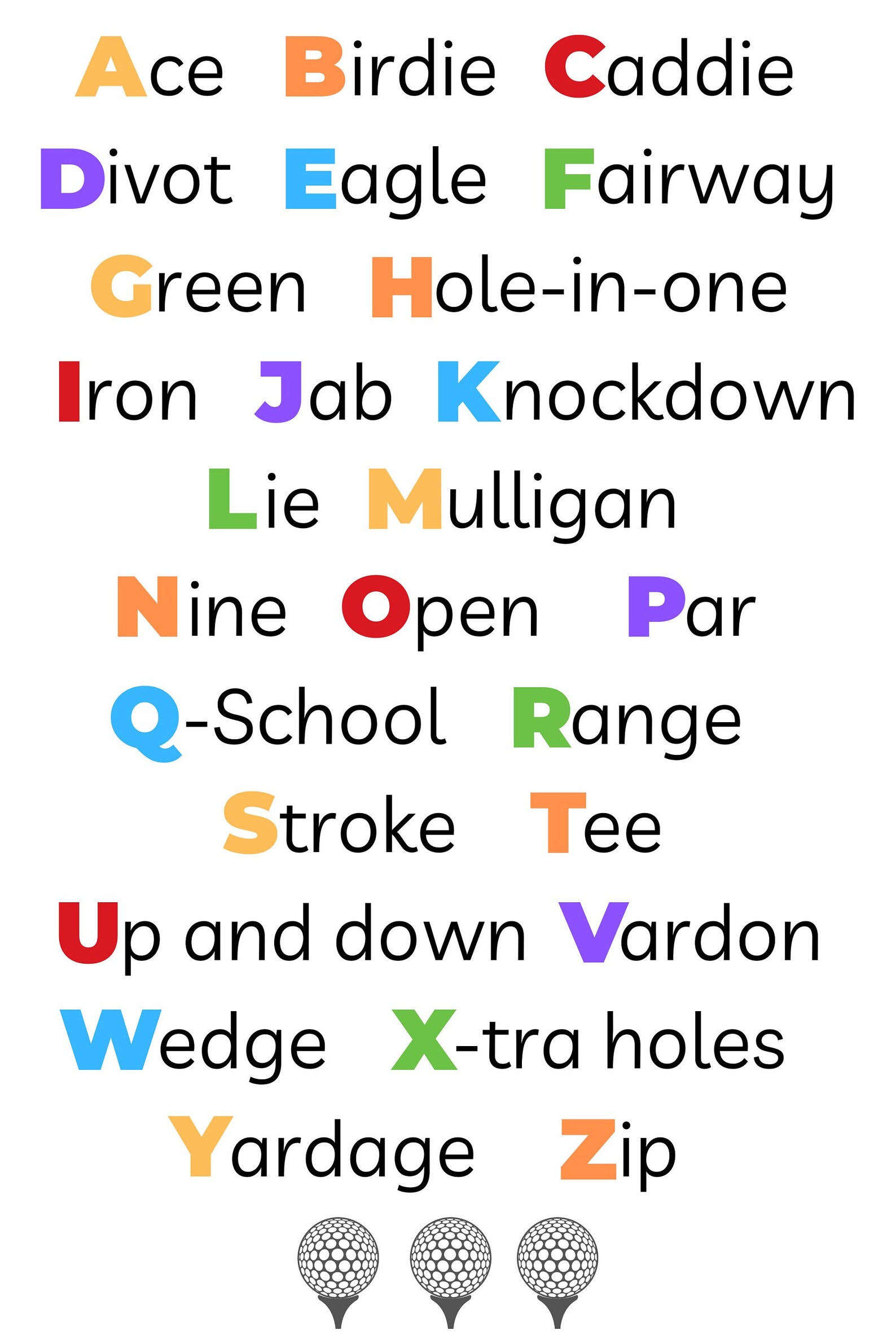 Abc's of Golf, Nursery Print, Kids Wall Art, ABC Poster, Alphabet Golf ...