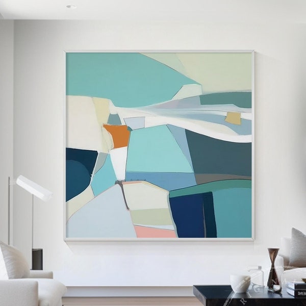 Large Square Abstract Multi Color Block Minimalist Wall Art Colorful ...