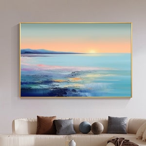 Large Ocean View Sun Rise Art Seascape Oil Painting Sunset Wall Art ...