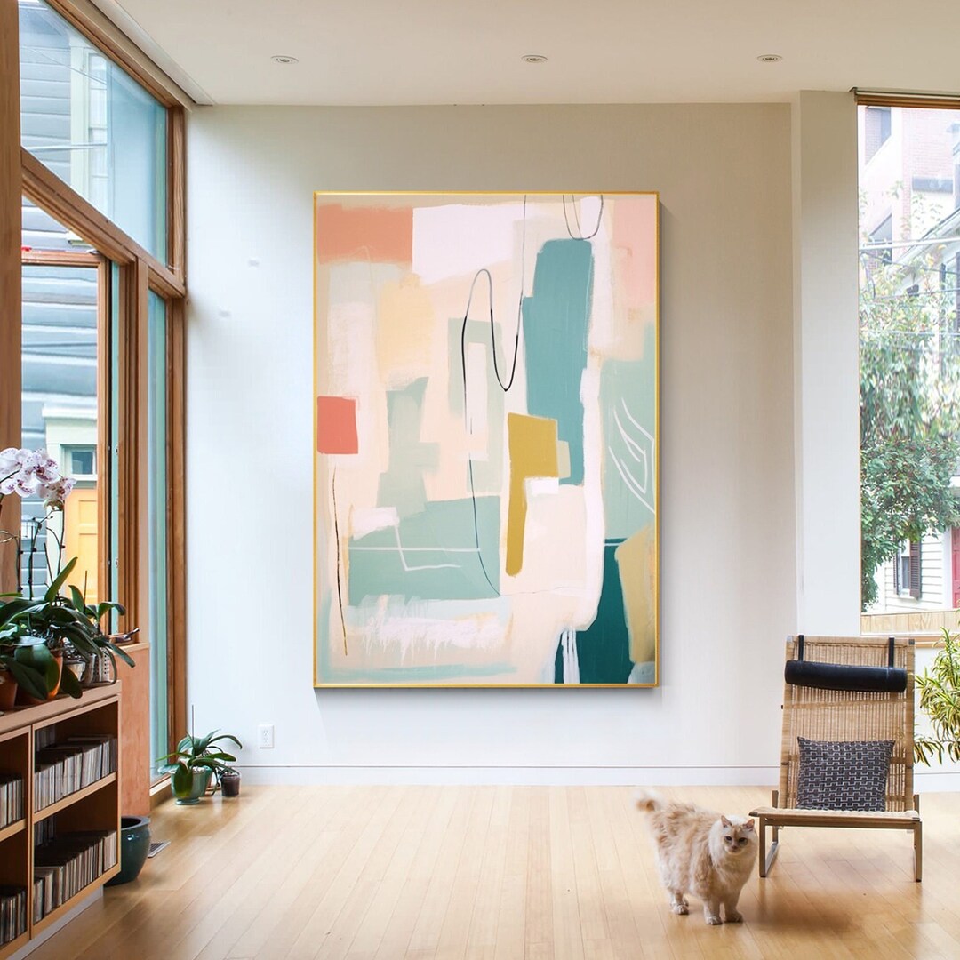 Large Abstract Frame Color Block Original Green Tones Wall Art ...