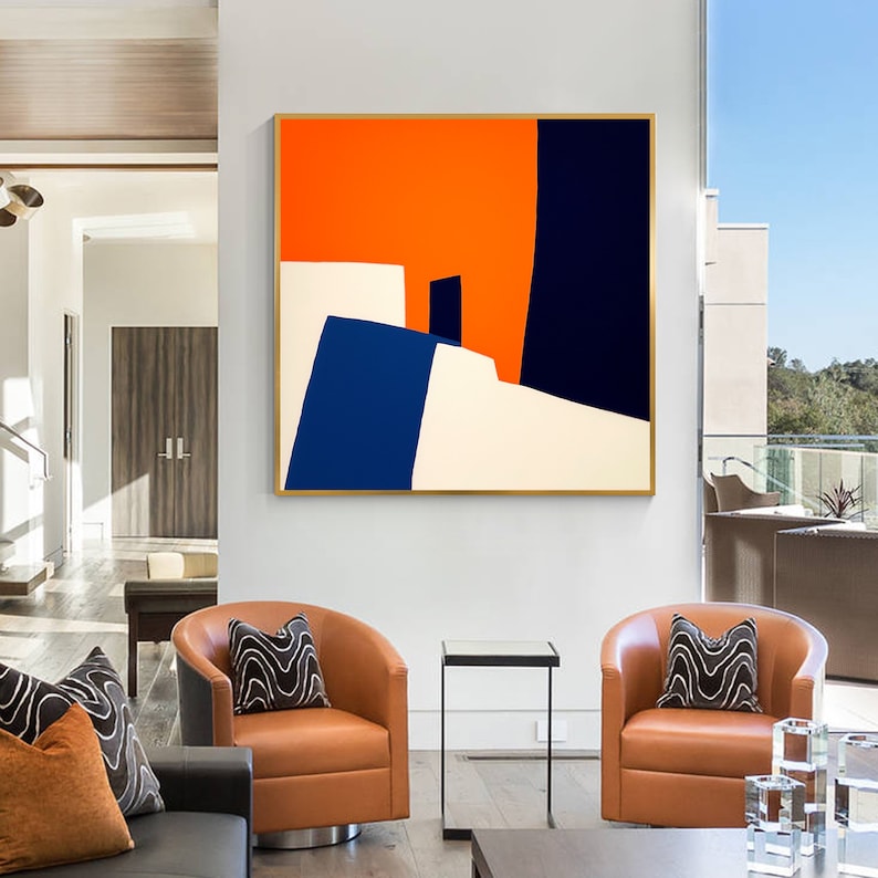 Large Square Abstract Multi Color Block Minimalist Wall Art Colorful ...