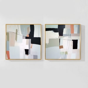 Set of 2 Large Abstract Color Block Canvas Painting Set: Neutral ...