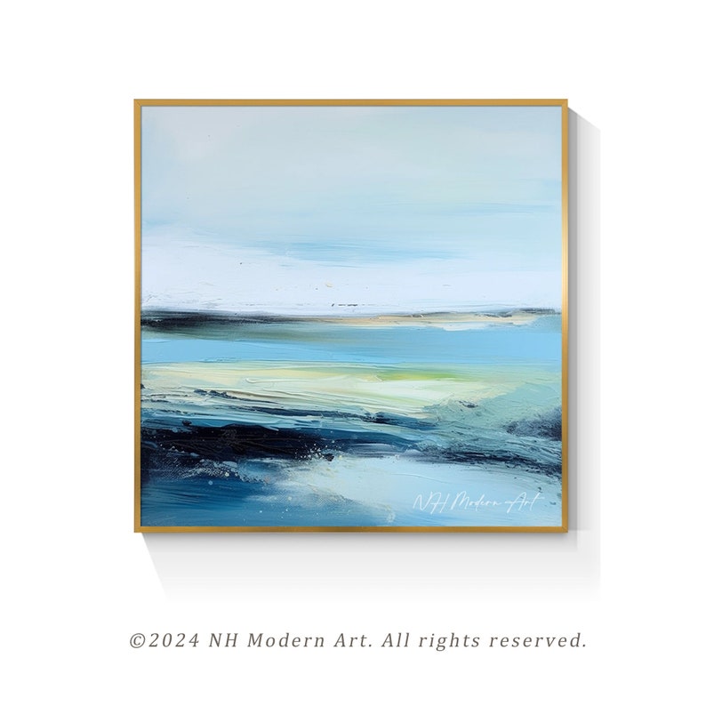 Large Abstract Modern Blue Ocean View Sea View Oil Paintong on Canvas ...
