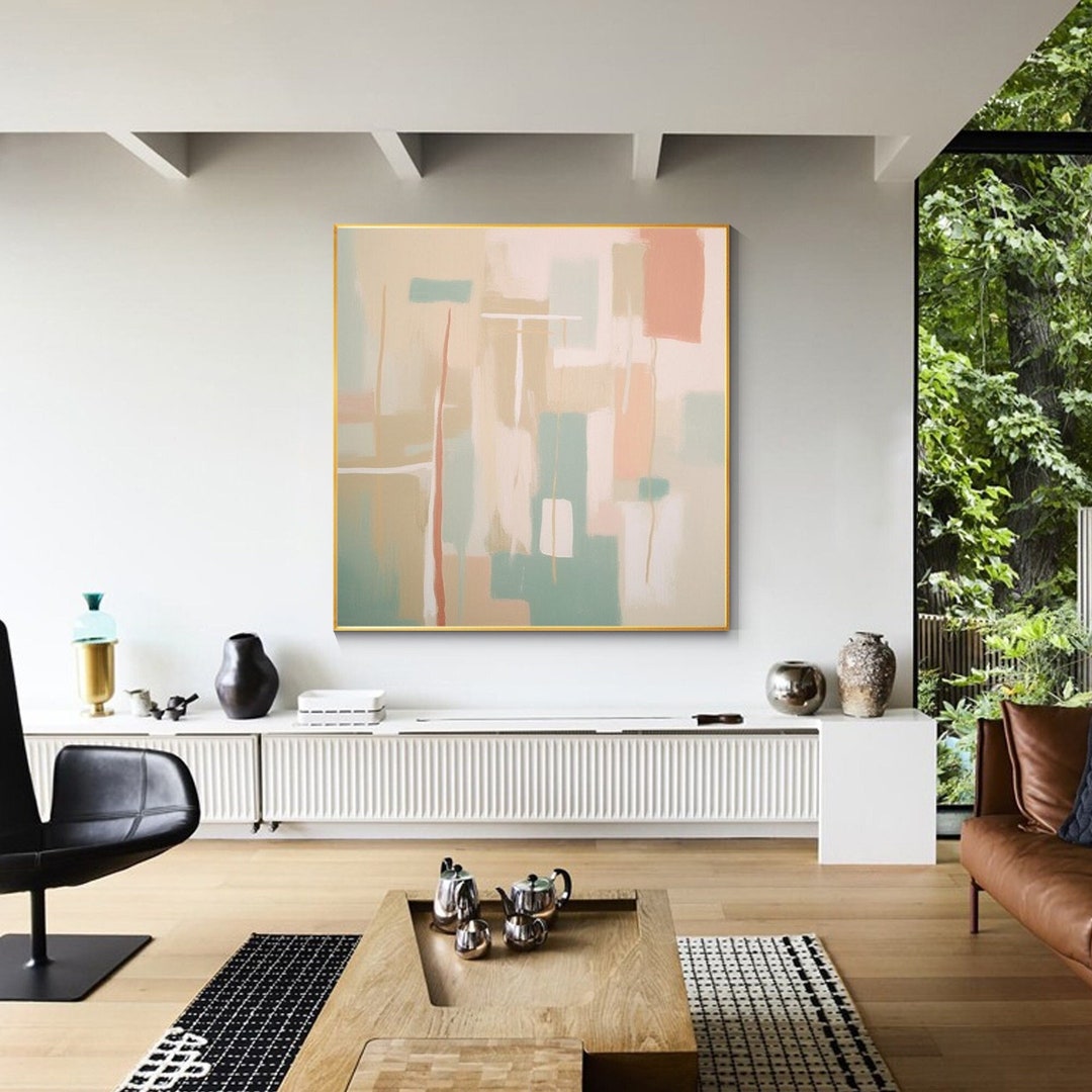 Large Abstract Oil Painting: Earth Tones Minimalist Framed Canvas Wall ...