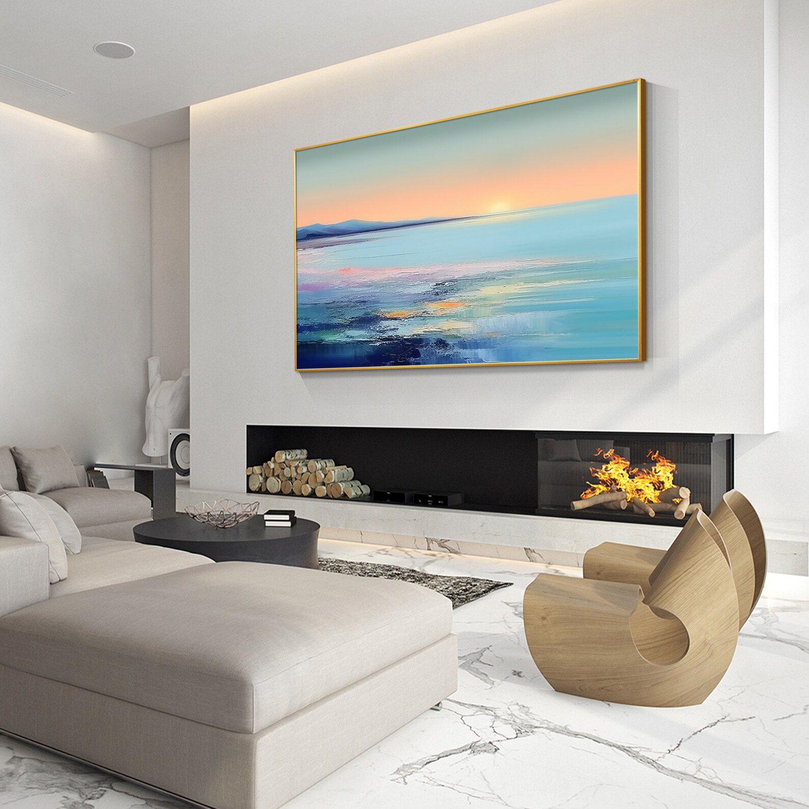 Large Ocean View Sun Rise Art Seascape Oil Painting Sunset Wall Art ...