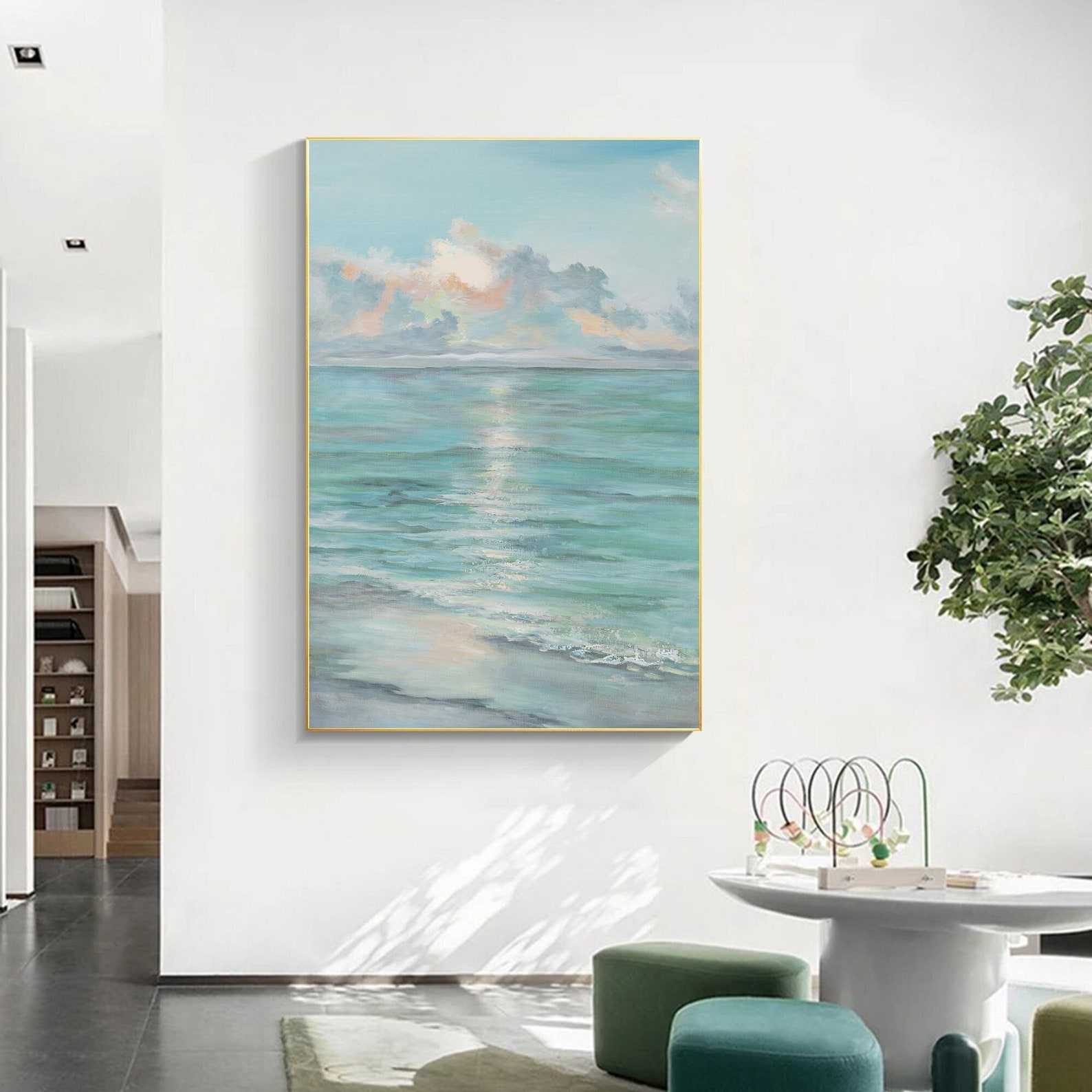 Large Modern Original Ocean View Ocean Wave Vertical Palette Knife ...