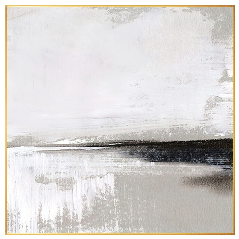 Large Abstract Framed Black White Beige Modern Square Landscape Oil ...