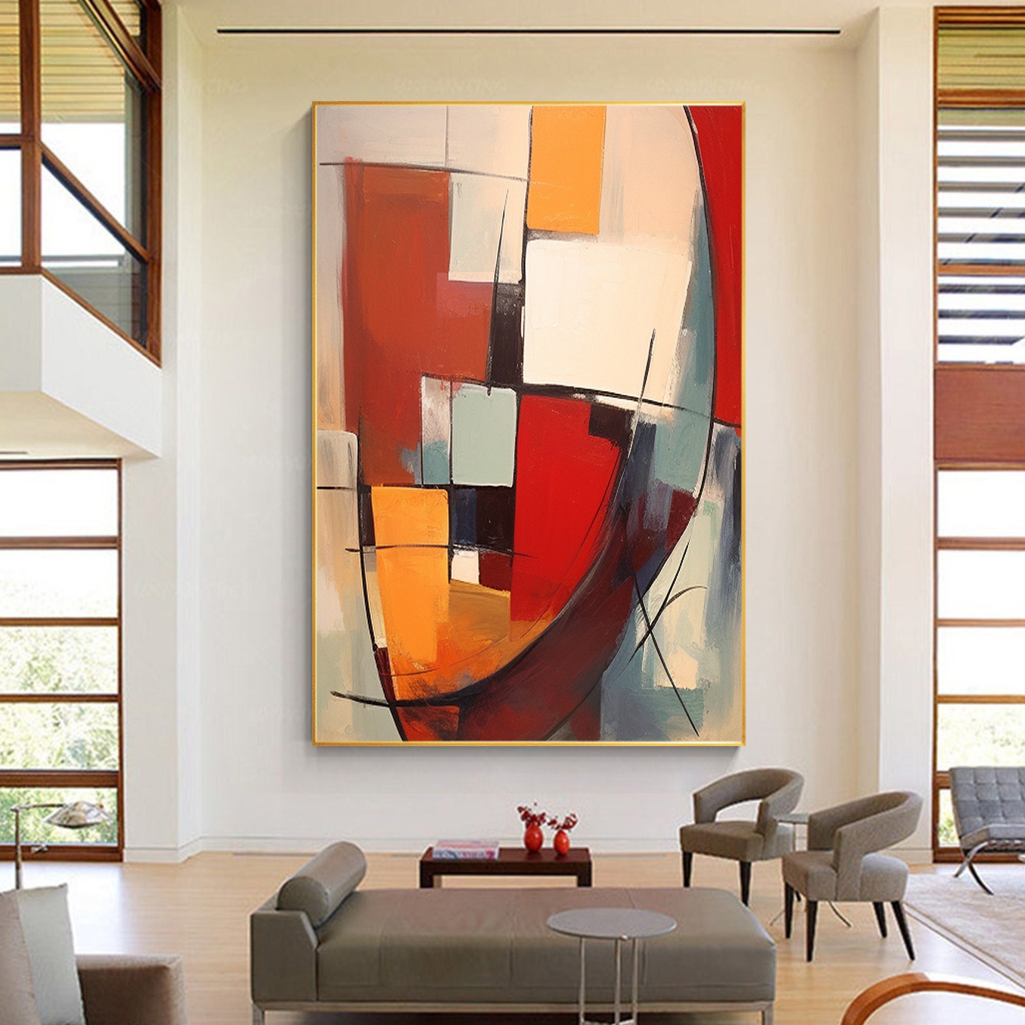 Large Abstract Frame Colorful Original Minimalist Geometric Acrylic ...