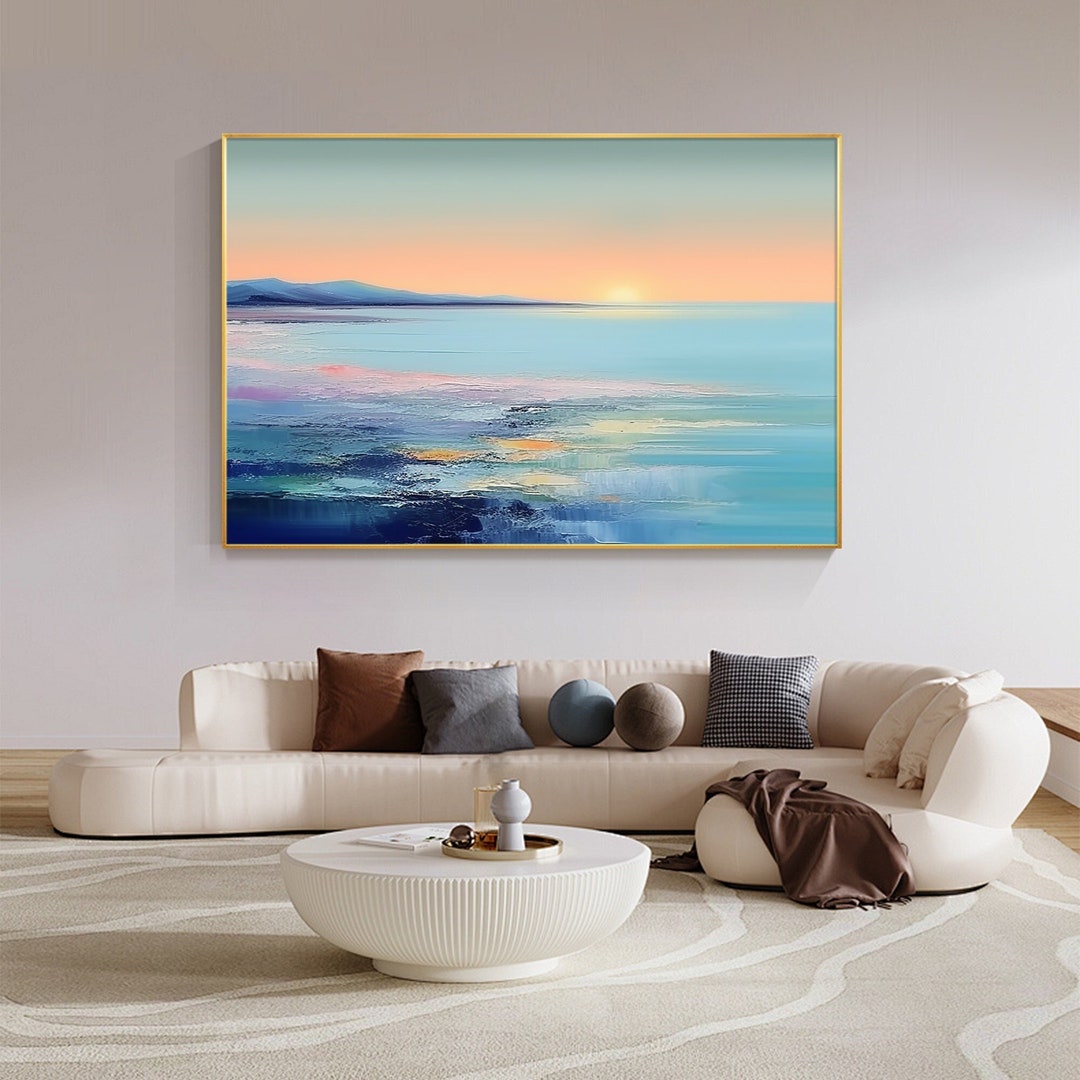 Large Ocean View Sun Rise Art Seascape Oil Painting Sunset Wall Art ...