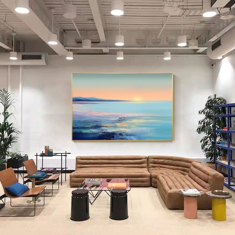 Large Ocean View Sun Rise Art Seascape Oil Painting Sunset Wall Art ...