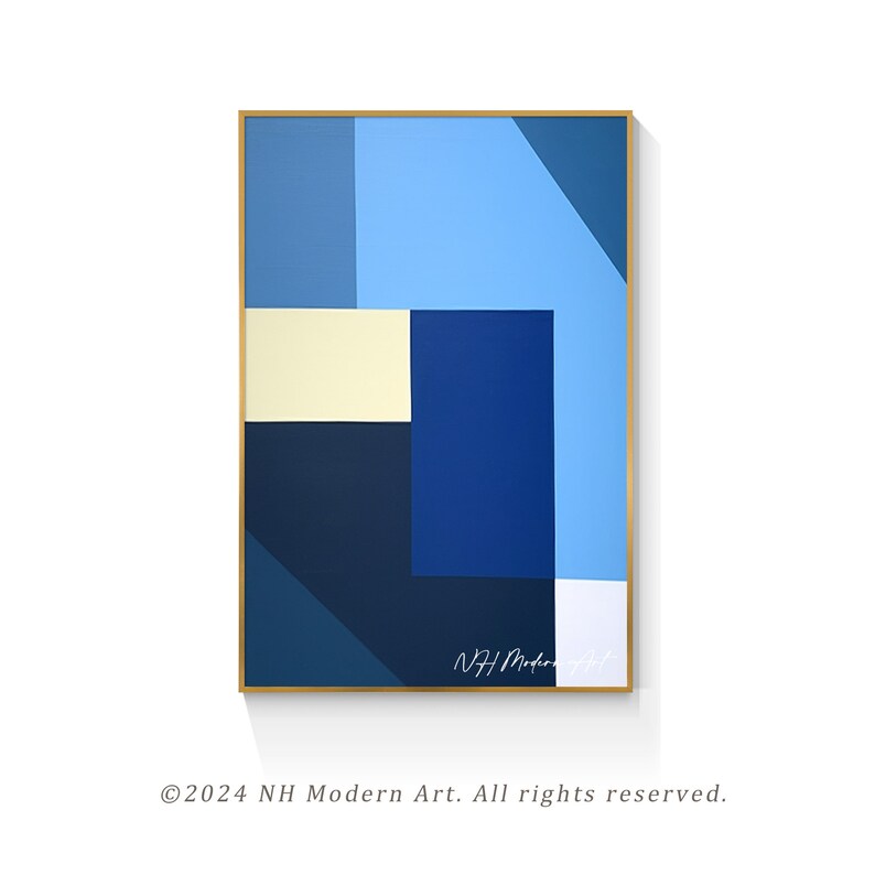 Large Modern Abstract Blue White Minimalist Wall Art Color Block Multi ...