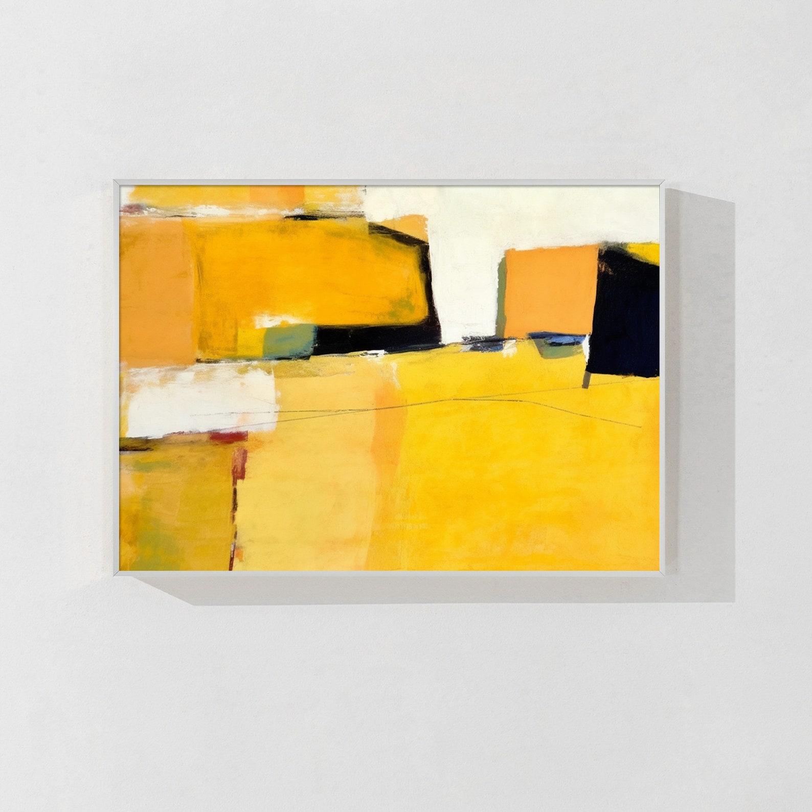 Large Yellow Abstract Oil Painting: Modern Framed Canvas Wall Art - Etsy