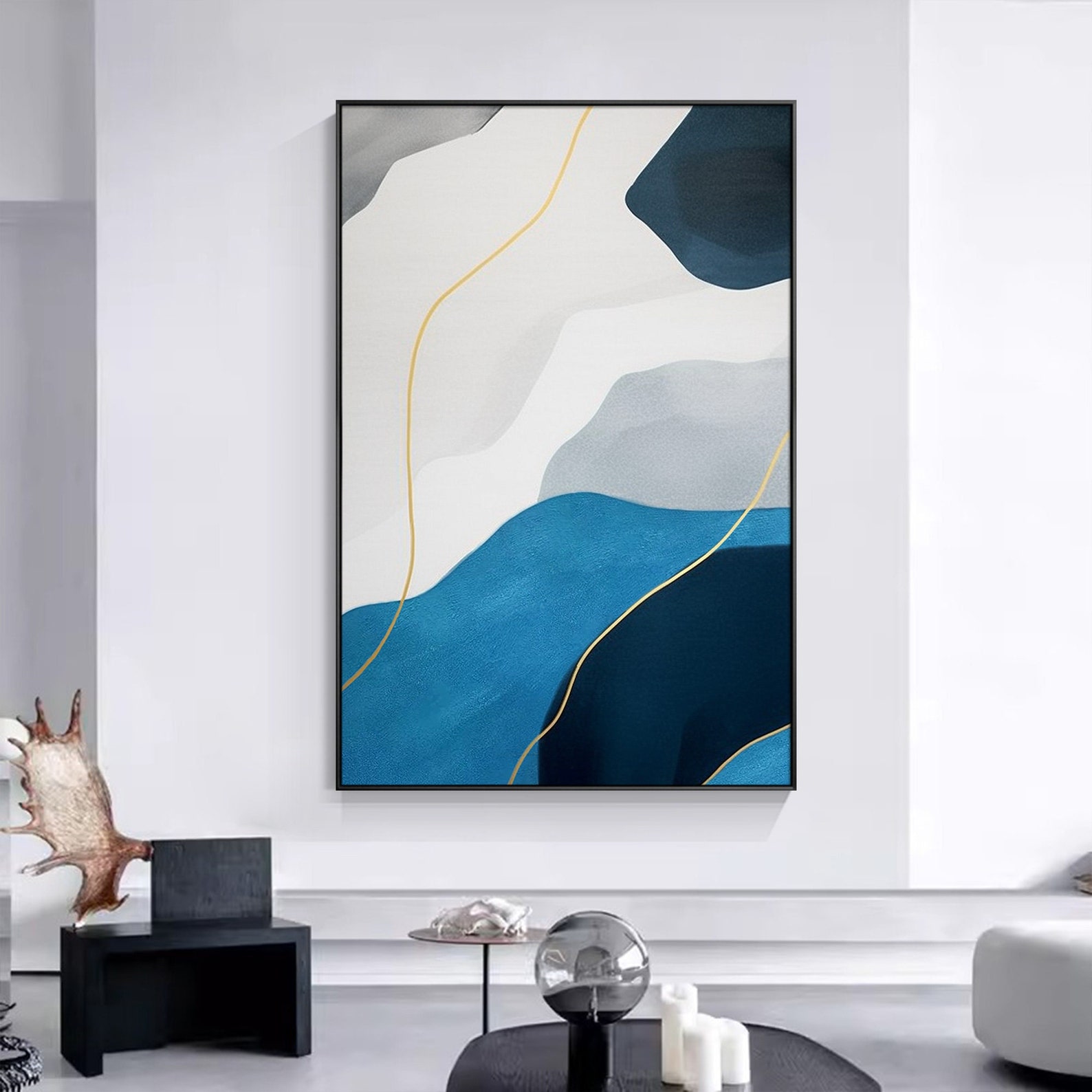 Large Abstract Gold Line Art Abstract Acrylic Geometry Paintings on ...