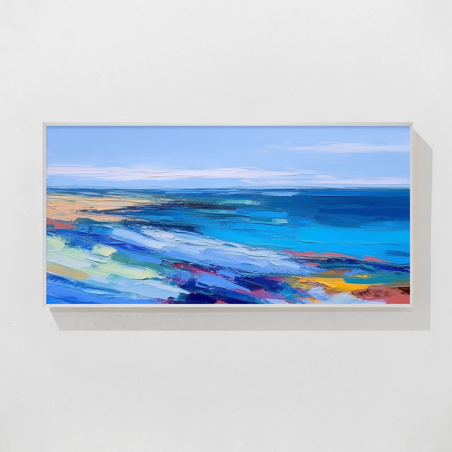 Textured Seascape Oil Painting: Modern Abstract Ocean View, Framed ...