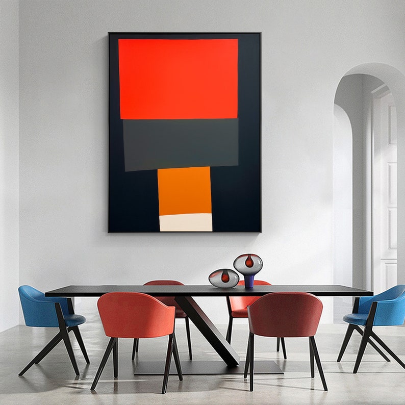 Large Modern Abstract Black Red Minimalist Wall Art Color Block Multi ...