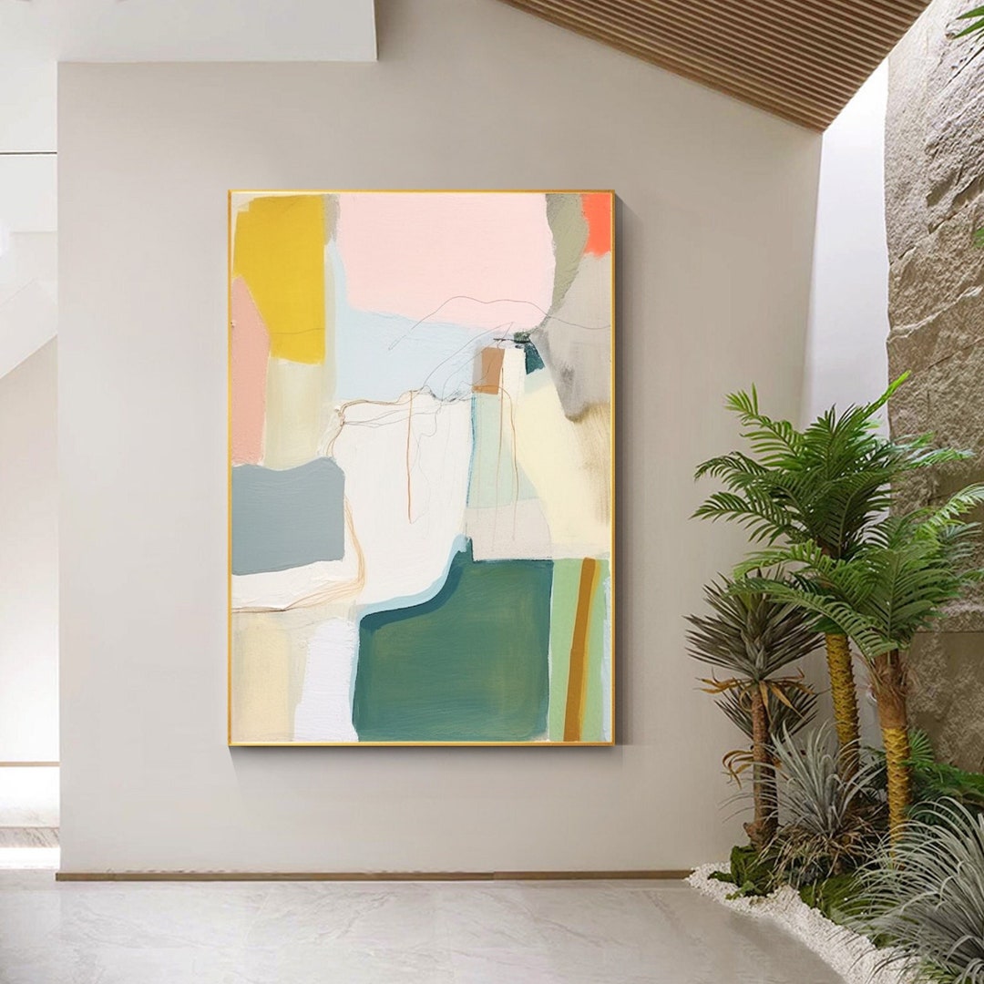Large Abstract Framed Original Color Block Wall Art Geometric Oil ...