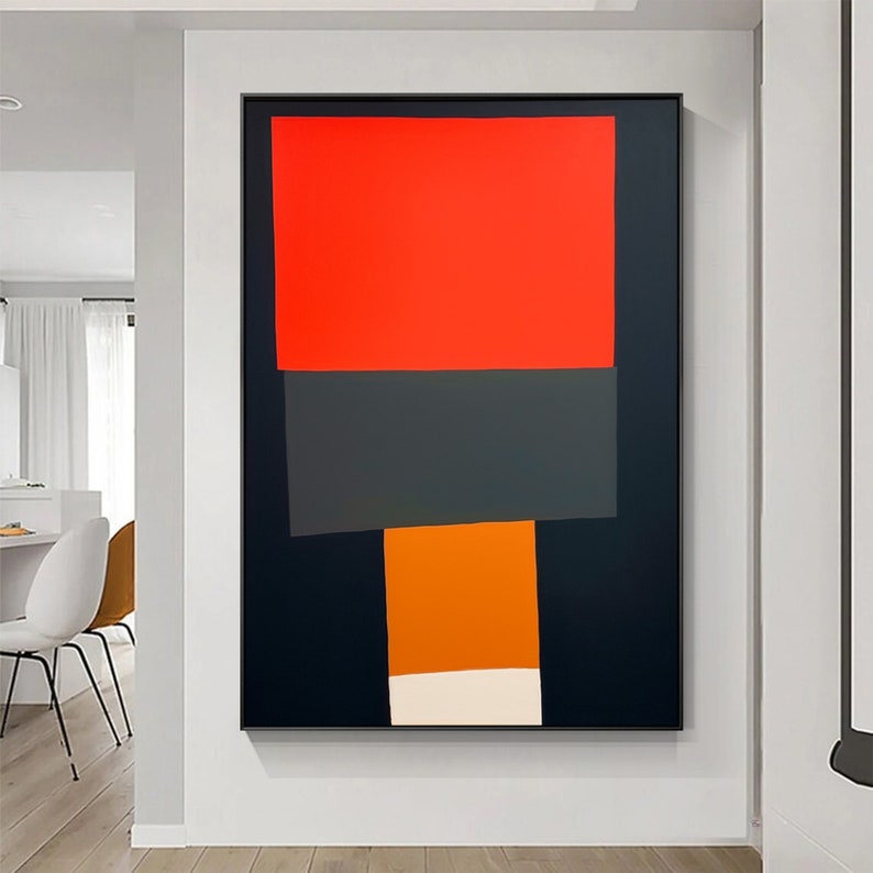 Large Modern Abstract Black Red Minimalist Wall Art Color Block Multi ...
