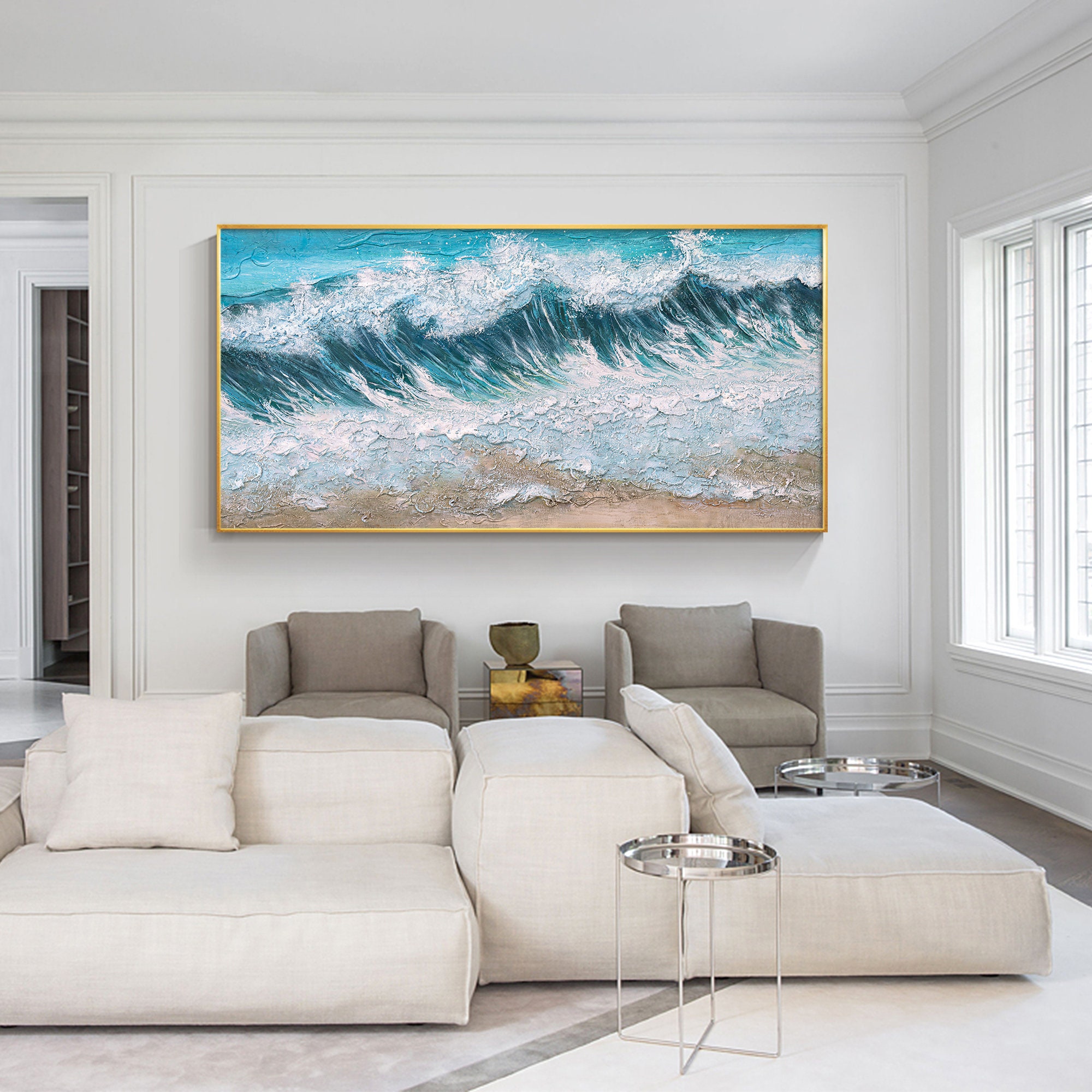 Large Ocean Waves Wall Art Modern Original Palette Knife 3D Ocean Wave ...