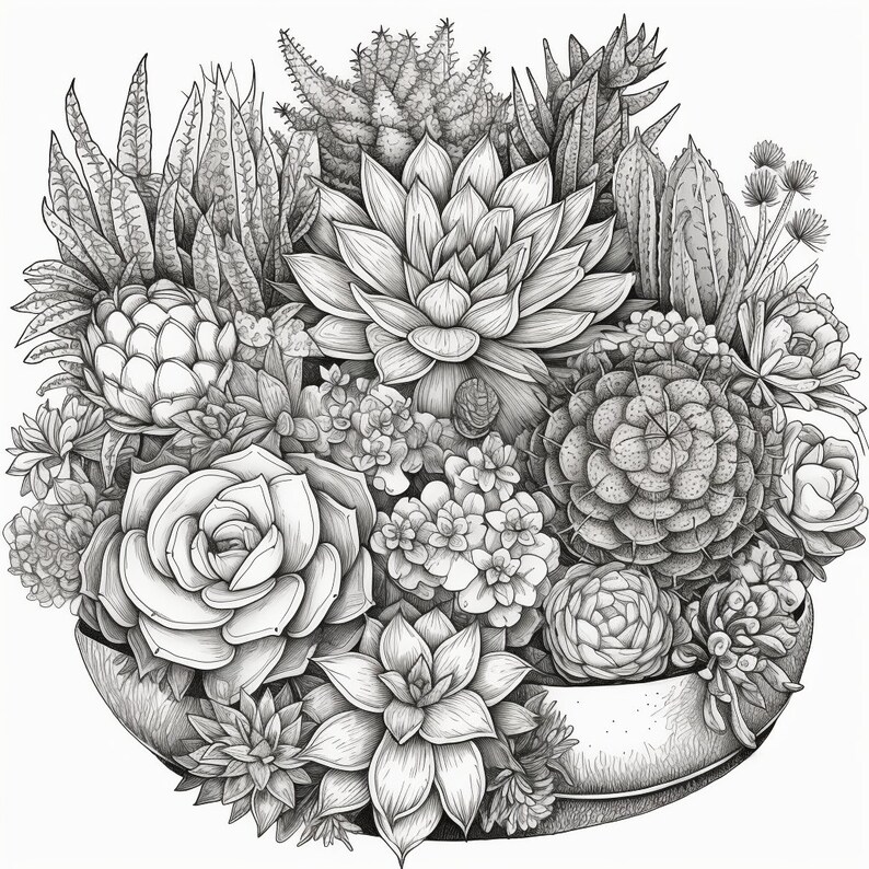 Bundle of 5 Succulent & Cactus Coloring Pages - Etsy