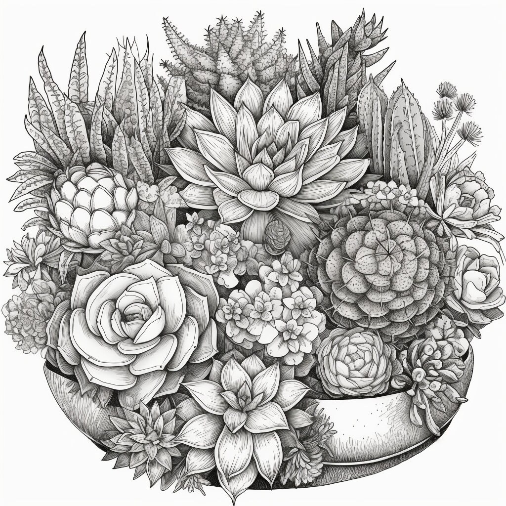 Bundle of 5 Succulent & Cactus Coloring Pages - Etsy