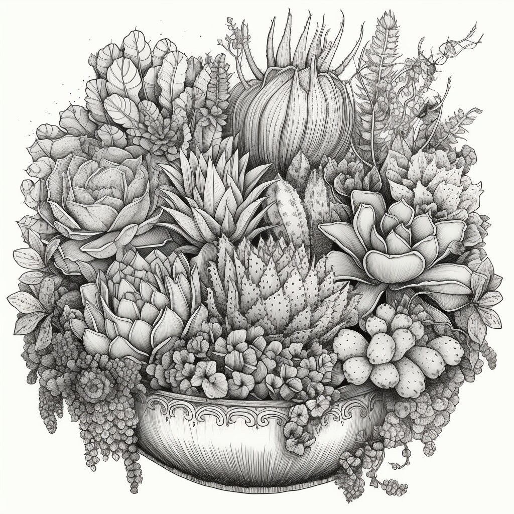 Bundle of 5 Succulent & Cactus Coloring Pages - Etsy