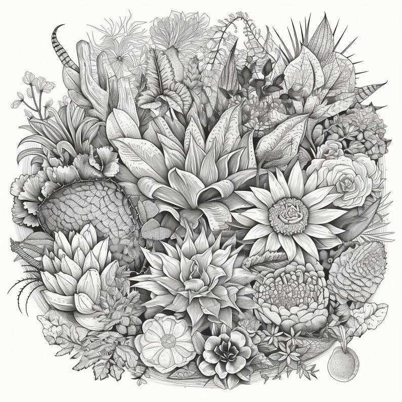Bundle of 5 Succulent & Cactus Coloring Pages - Etsy