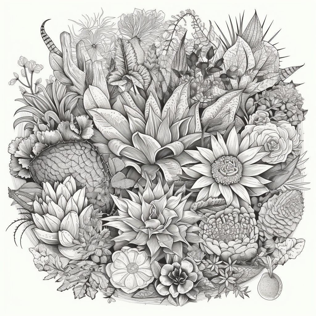 Bundle of 5 Succulent & Cactus Coloring Pages - Etsy