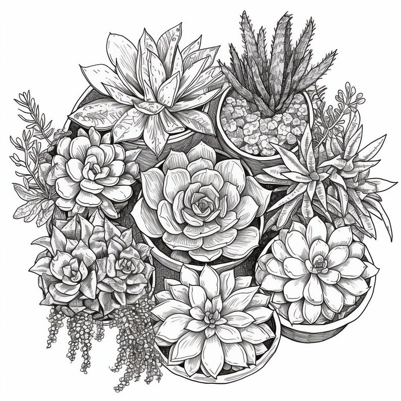 Bundle of 5 Succulent & Cactus Coloring Pages - Etsy