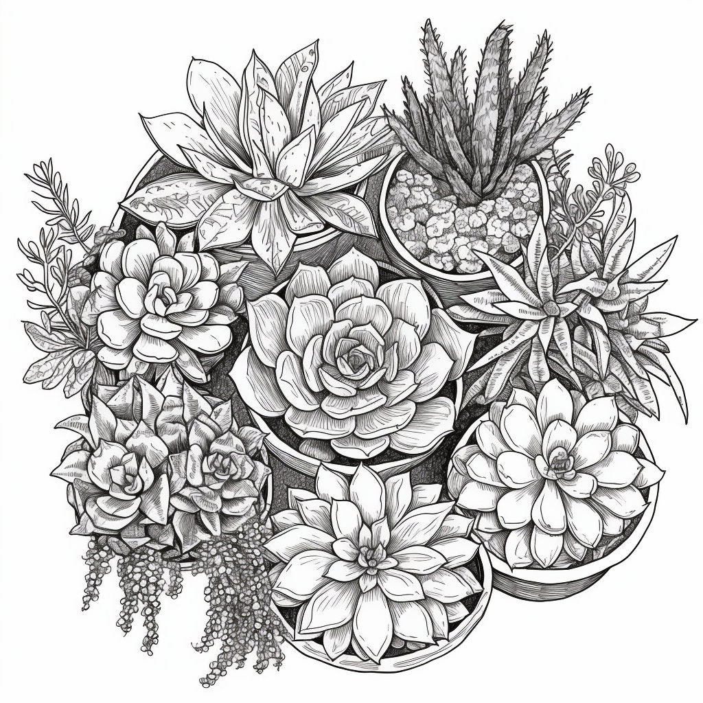 Bundle of 5 Succulent & Cactus Coloring Pages - Etsy