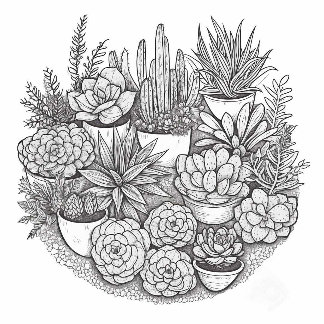 Bundle of 5 Succulent & Cactus Coloring Pages - Etsy