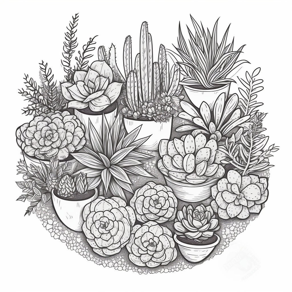 Bundle of 5 Succulent & Cactus Coloring Pages - Etsy