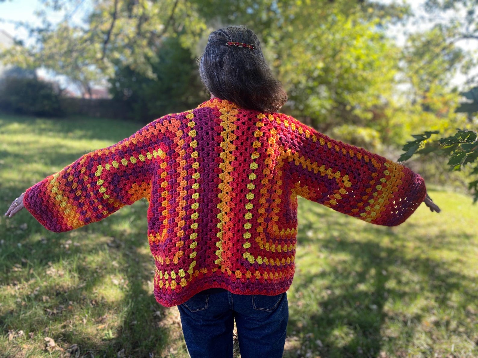 Handmade Crochet Hexagon Cardigan: Oversized Fall Colors Bell Sleeve ...