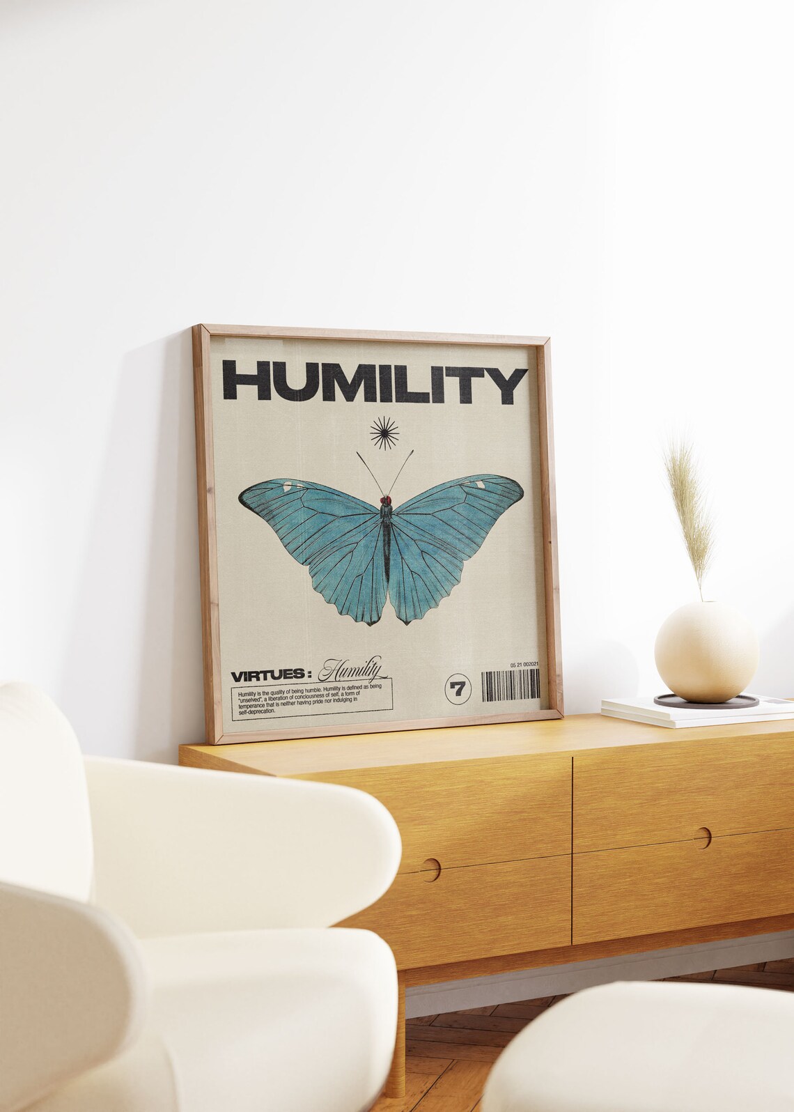 Humility Graphic Wall Print, Butterfly Art, Retro Wall Decor, Digital ...